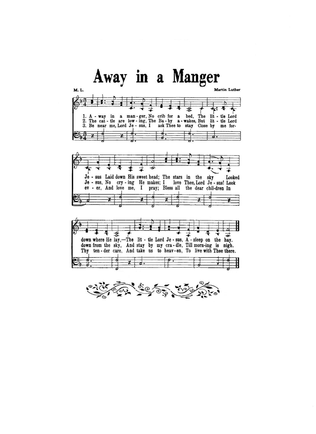 Away in a Manger Hymn Digital Sheet Music Christmas Martin Luther Gift ...