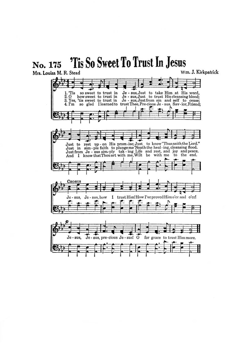 Tis So Sweet To Trust In Jesus Hymn Digital Sheet Music Home Art Decor Tis So Sweet To Trust In Jesus Hymn Digital Sheet Music Home Art Decor