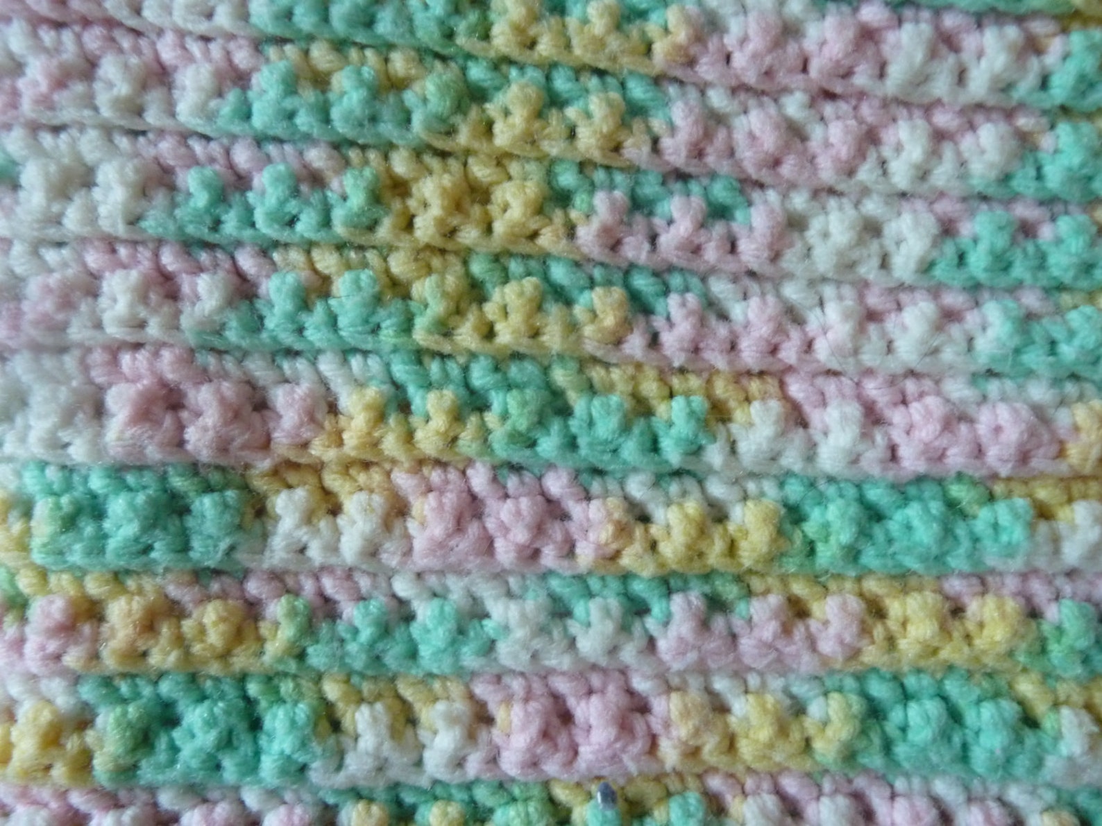 Vintage Hand Knit Baby Blanket Yellow, Pink and Green Blanket Gift for ...