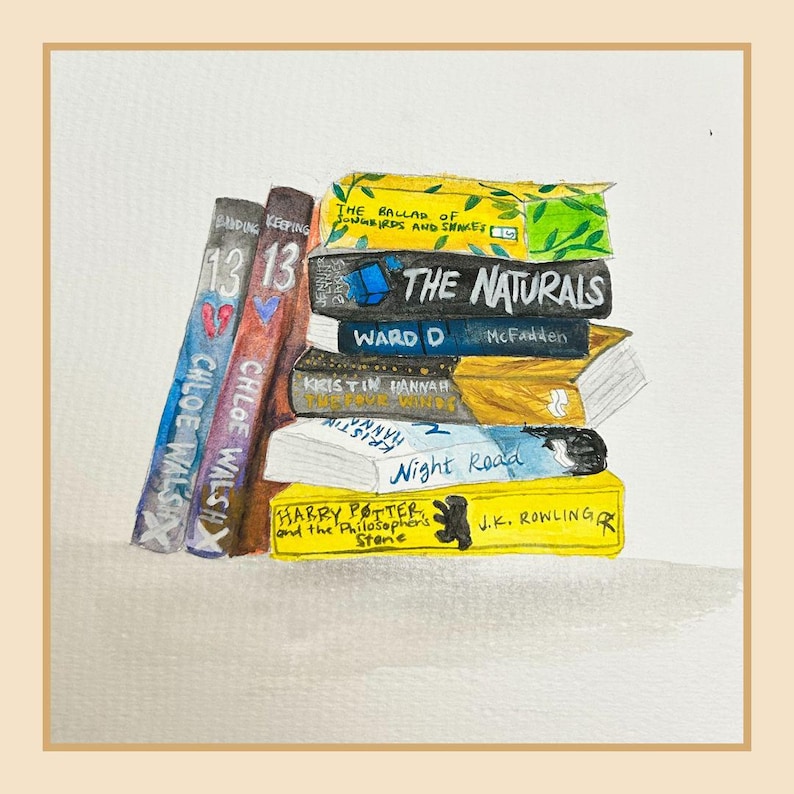 Custom 8x8 Watercolor Bookstack Painting – Hand-painted Art of Your Favorite Books – Book Lover ...