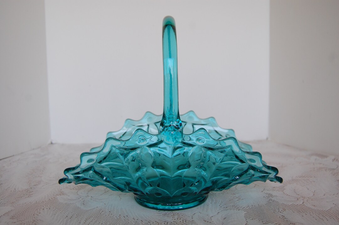 Vintage Glass Basket, Tiara Glassware, Handled Flower Basket, Holly ...