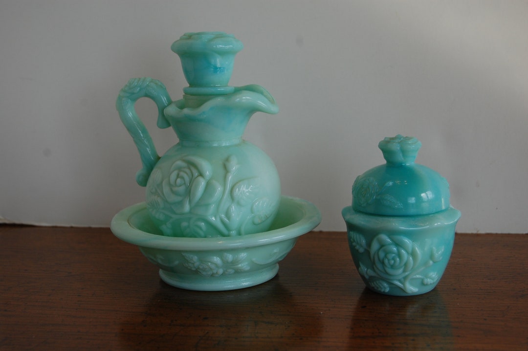 CHOICE Vintage Avon Jadeite Color Glass Piece,pitcher and Basin or Powder Sachet,field Flowers ...