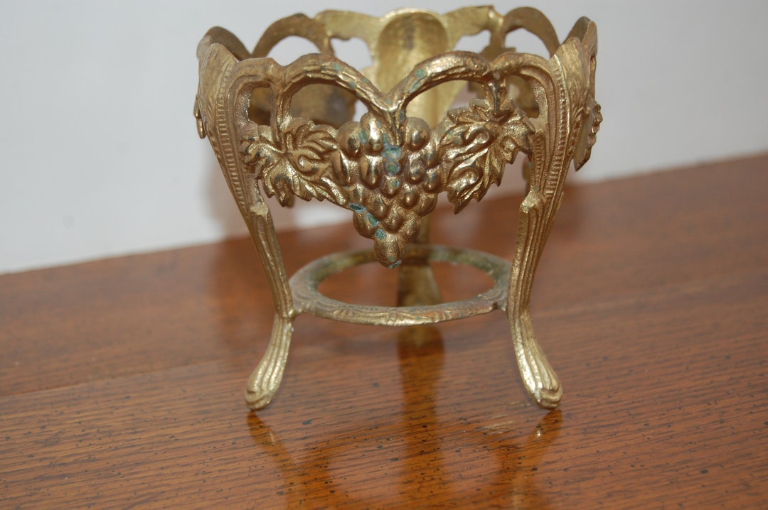 Vintage Brass Footed Plant Stand, Grape and Leaf Design, Candle Holder ...