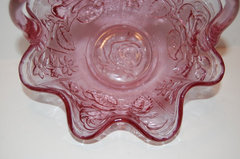 Vintage Glass Rose Basket Tiara Glassware Rosalee Handled - Etsy
