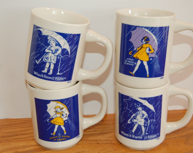 Collectible Morton Salt Mugs, Set of 4, Replicas of 1914, 1921, 1956 ...
