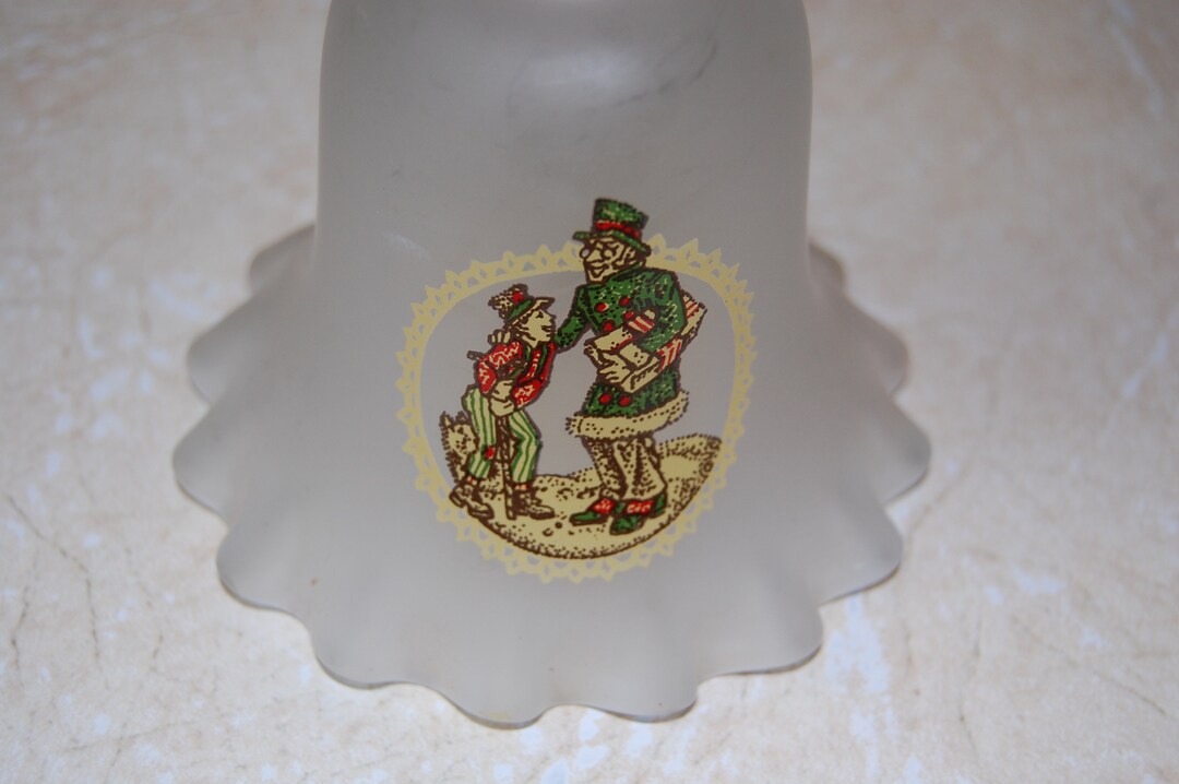 Vintage Frosted Glass Bell, Christmas Memories, Scrooge and Tiny Tim ...