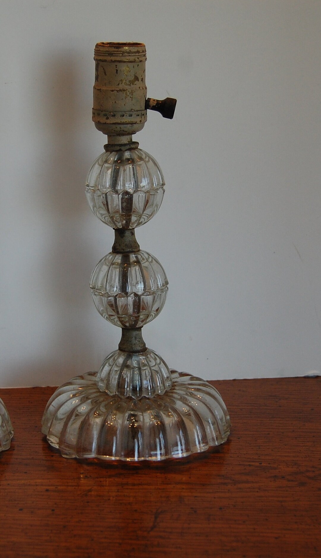 Vintage Glass Lamp Base, Ribbed Base, NO CORD, Vanity Lamp, DIY Project ...