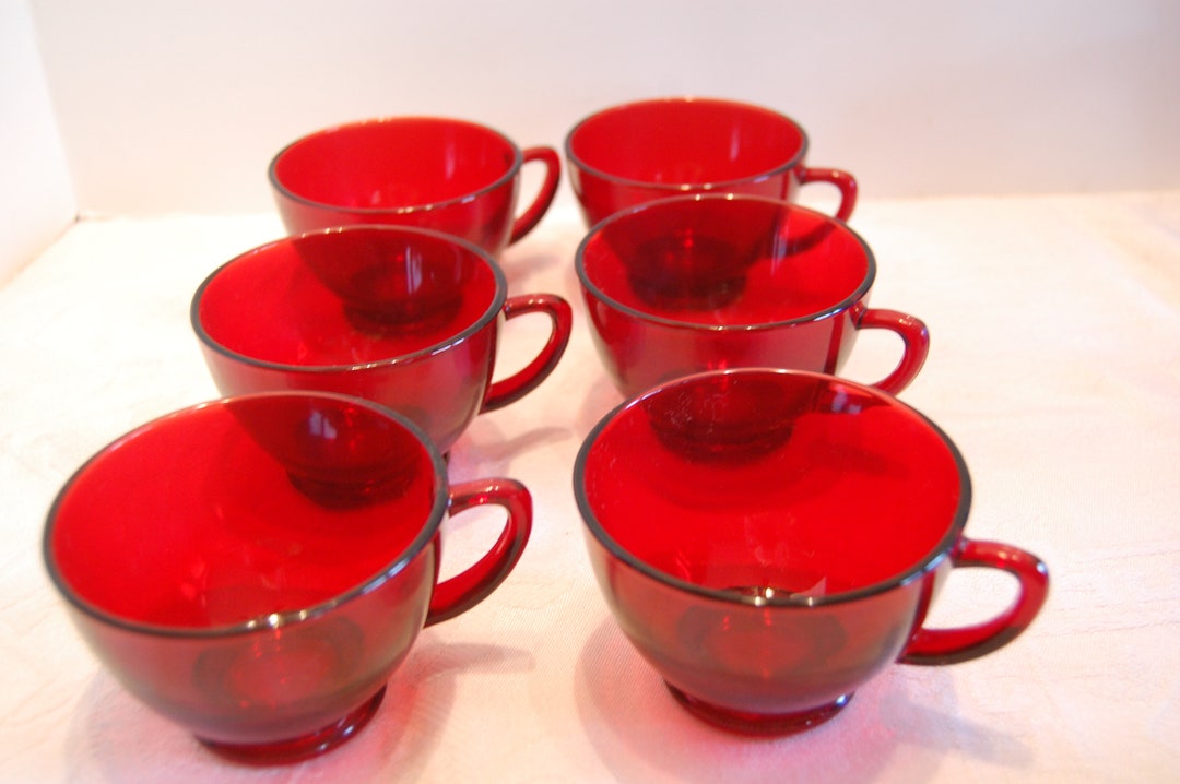 Vintage Red Glass Cups Ruby Red Cups Red Kitchen Decor - Etsy
