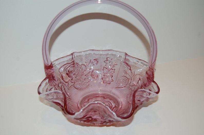 Vintage Glass Rose Basket Tiara Glassware Rosalee Handled - Etsy