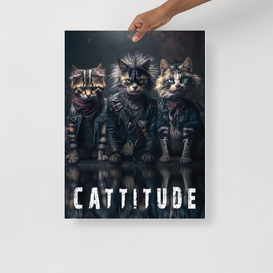 Cattitude Punk Rock Cat Band Poster - Unique Home Decor for Music and ...