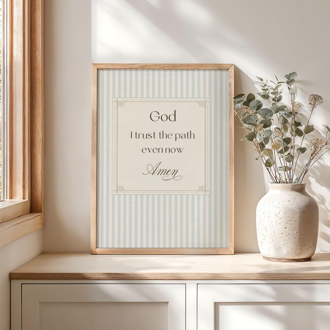 Calm Digital Prayer Wall Art, Soft Cottage Decor, Dusty Blue Stripes ...