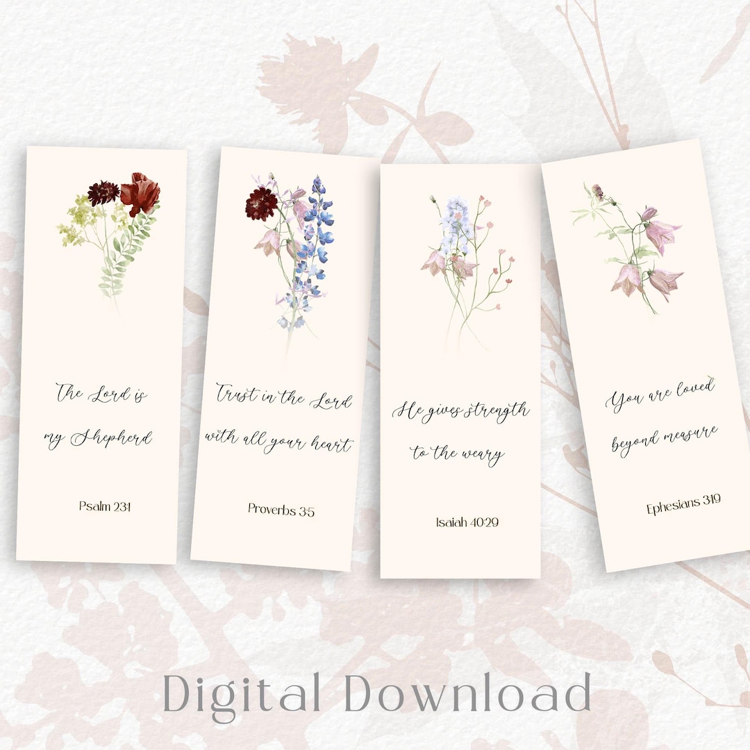 Christian Botanical Bookmarks Printable, Bible Verse Set of Four ...