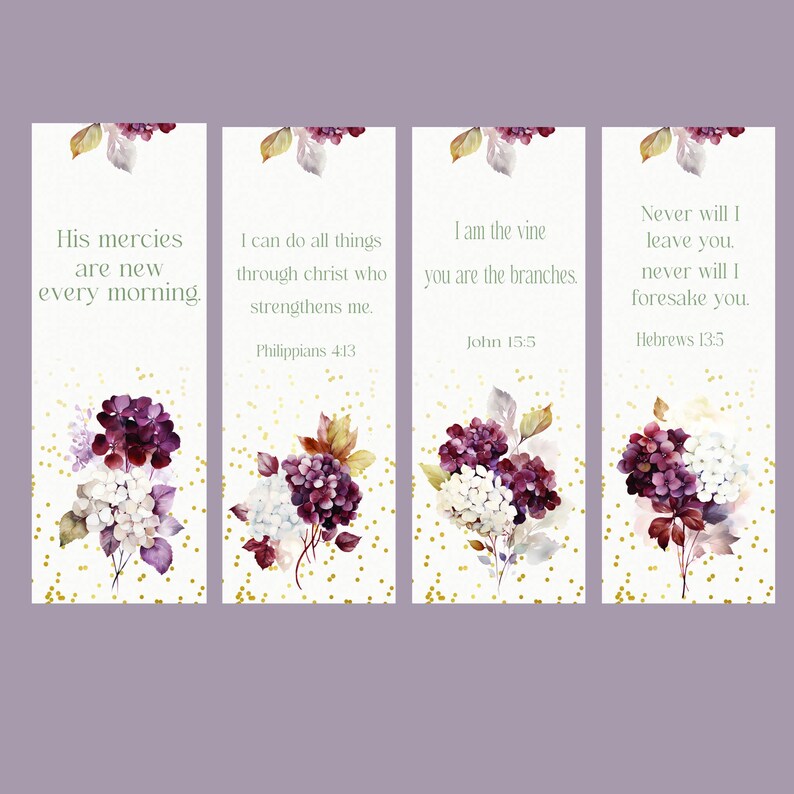 Burgundy Floral Bible Verse Bookmarks: Christian Gift (set of 4 ...