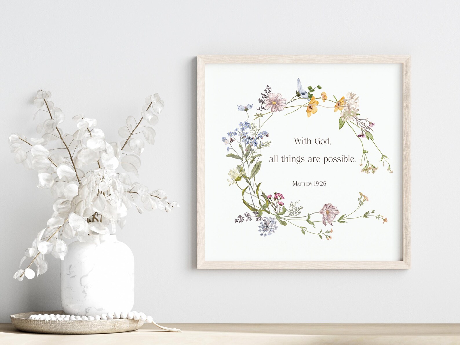 Matthew 19:26 Square Wildflowers Digital Wall Decor, Printable Bible ...