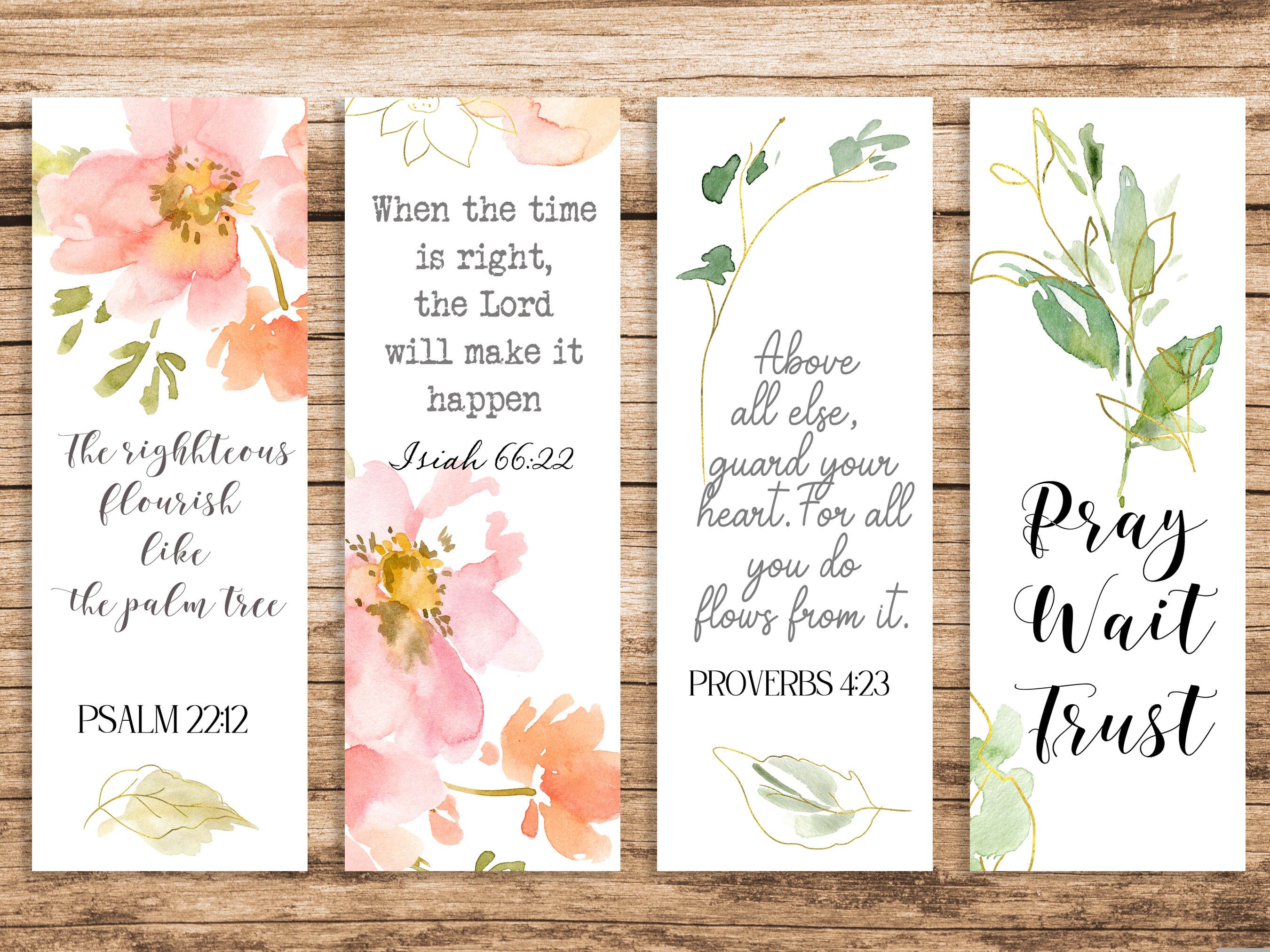 Floral Watercolor Bible Verse Bookmarks: Christian Gift (digital ...