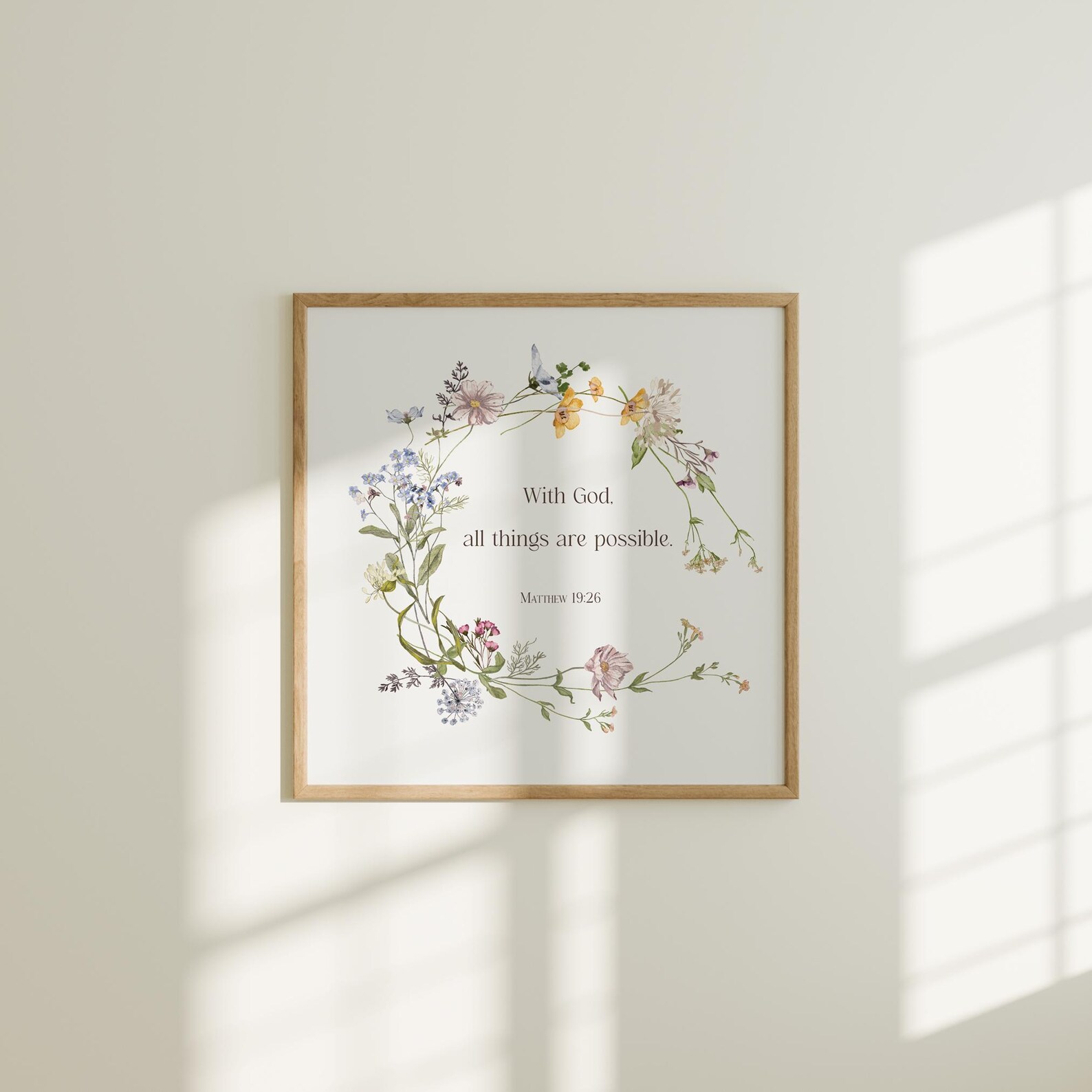 Matthew 19:26 Square Wildflowers Digital Wall Decor, Printable Bible ...