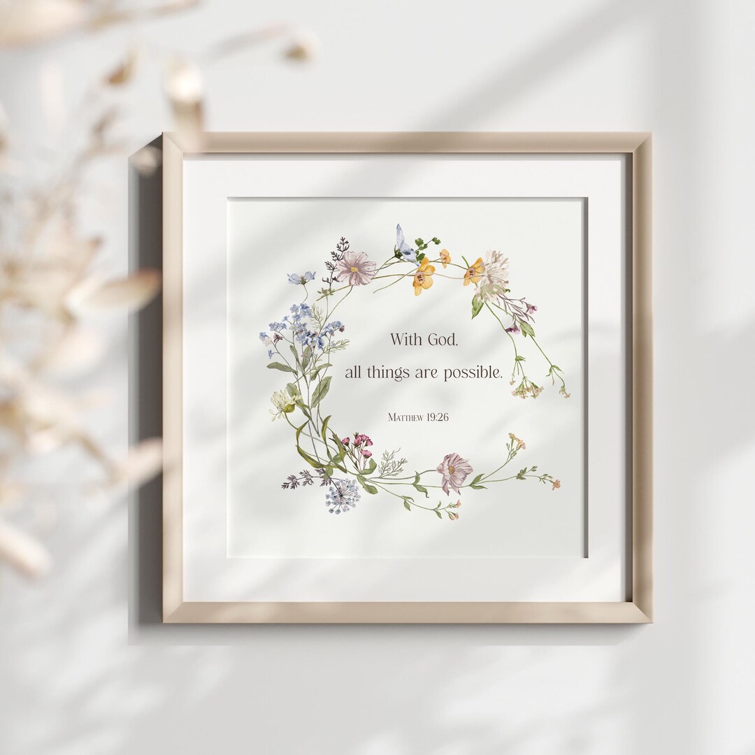 Matthew 19:26 Square Wildflowers Digital Wall Decor, Printable Bible ...