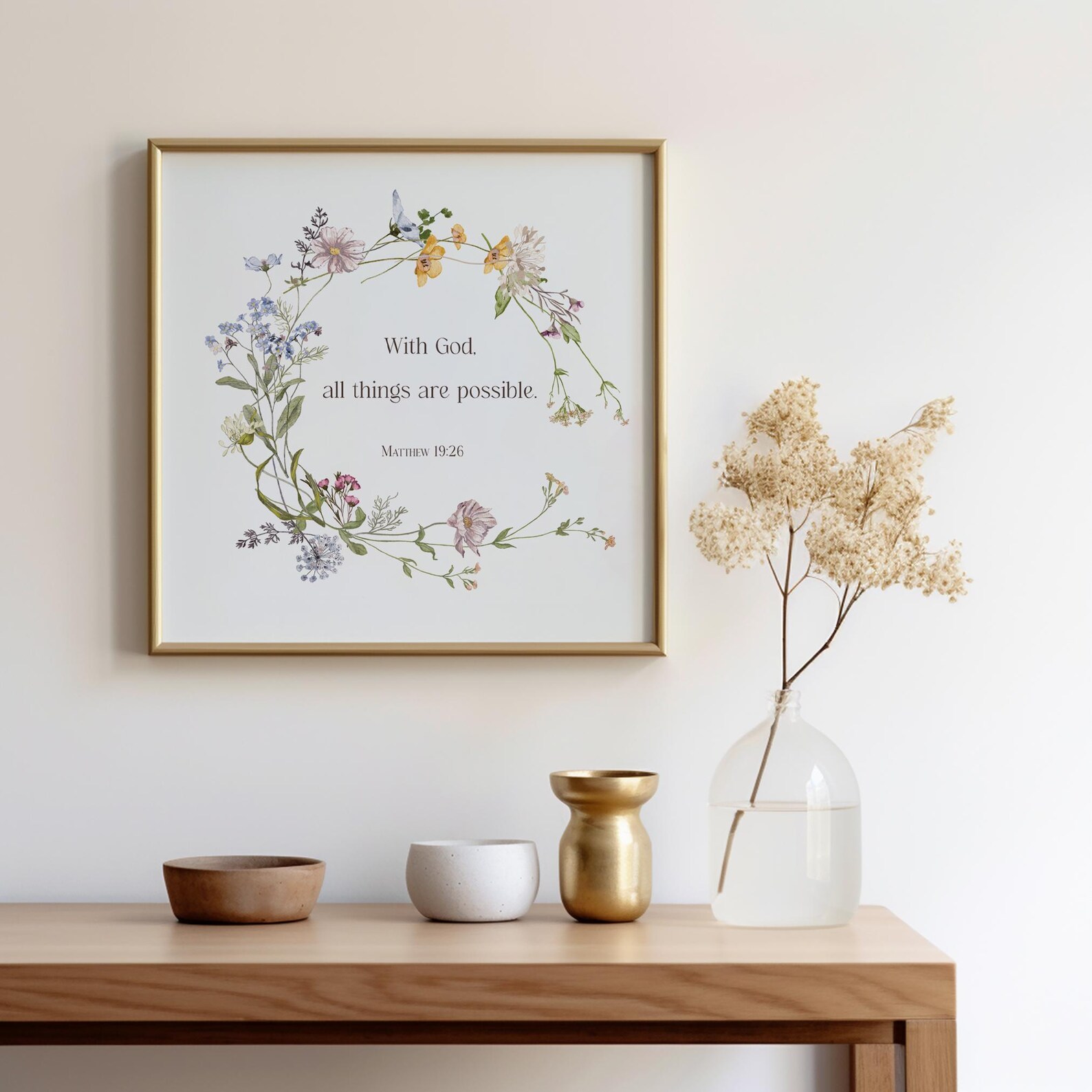 Matthew 19:26 Square Wildflowers Digital Wall Decor, Printable Bible ...