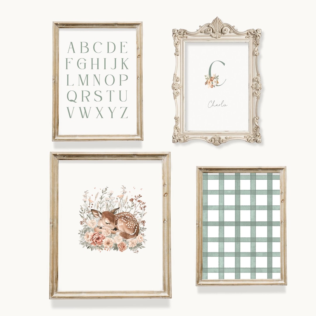 Custom Printable Name Sign Nursery Woodland Alphabet Wall Art Set of 4 ...