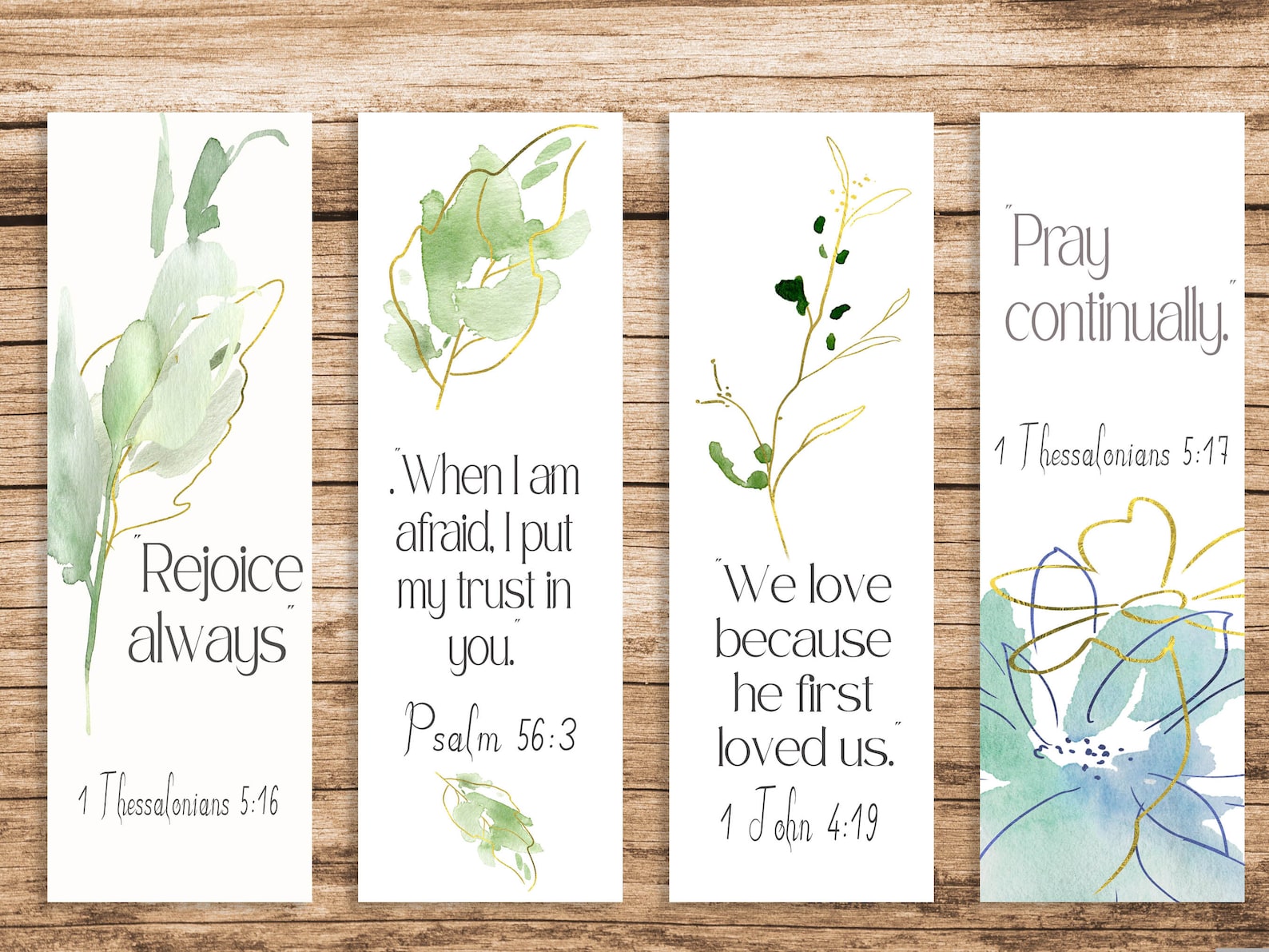 Bible Quote Bookmarks Set of 4 Watercolor Hand Painted Floral Digital ...