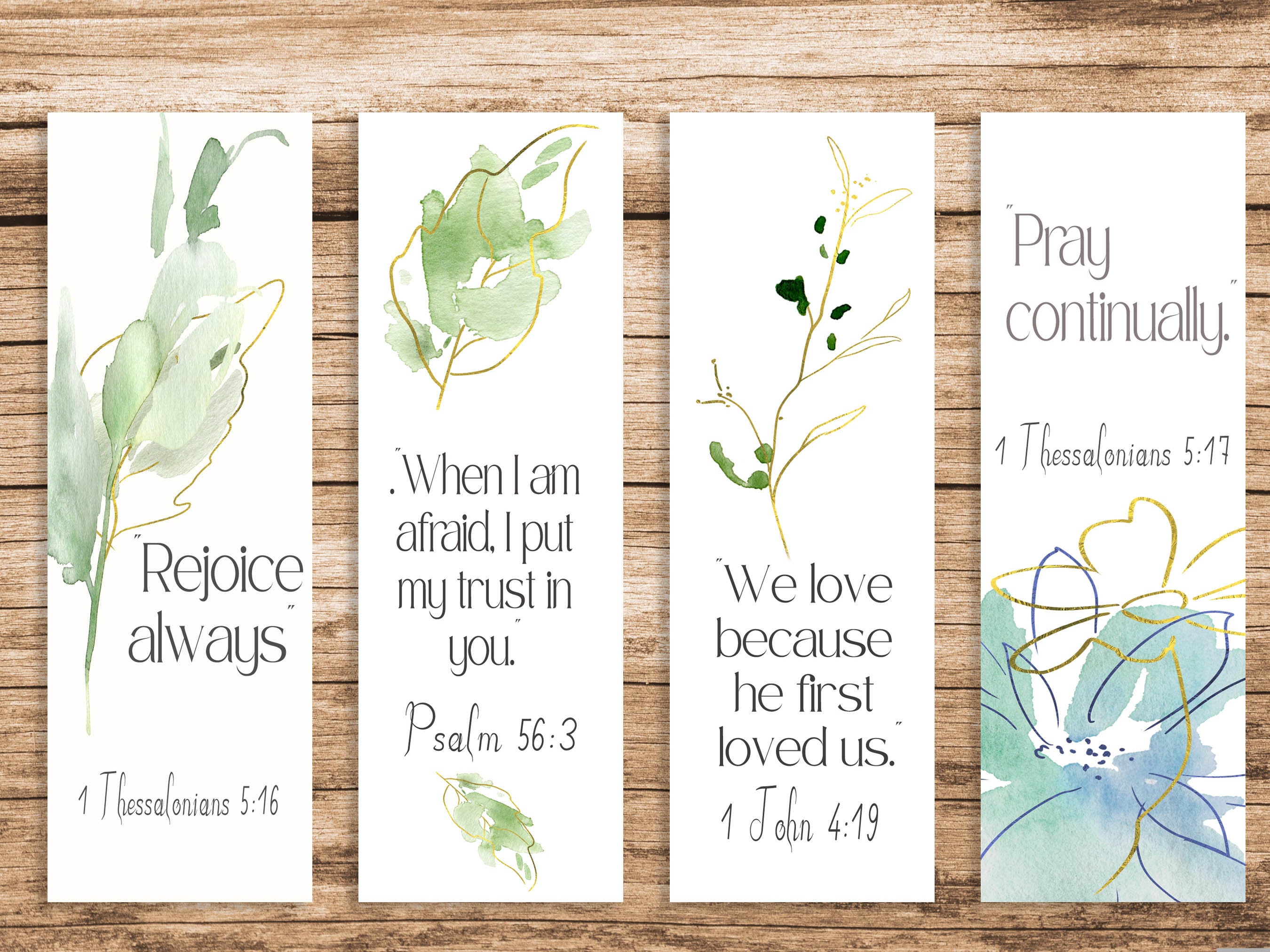 Bible Quote Bookmarks Set of 4 Watercolor Hand Painted Floral Digital ...