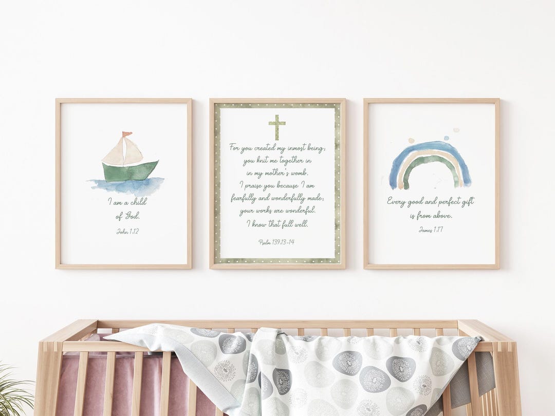 Religious Set of 3 Neutral Printable Nursery Poster Prints, Bible Verse ...