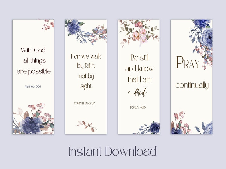 Unique Scripture Printable Bookmarks Set of Four Watercolors Flower ...