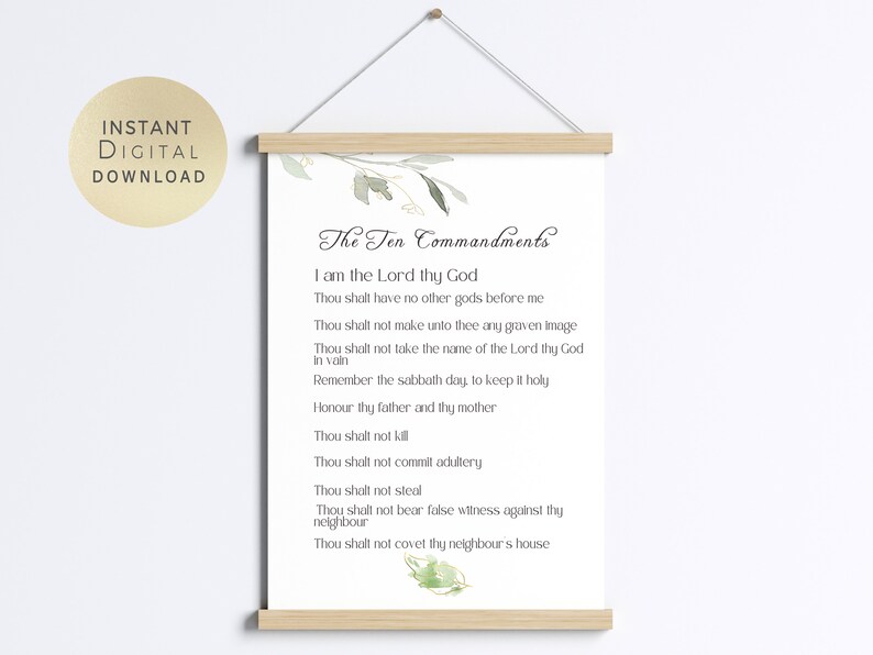 The Ten Commandments Printable Scripture Family Sign, Modern Verse ...