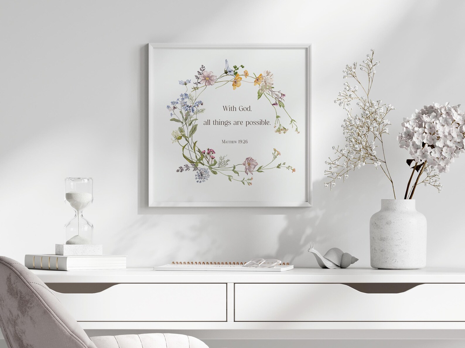 Matthew 19:26 Square Wildflowers Digital Wall Decor, Printable Bible ...
