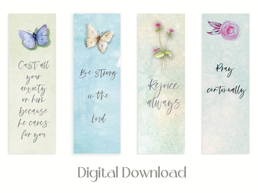 Set of 4 Printable Christian Quotes Bookmarks, Bible Verse Bookmarks ...