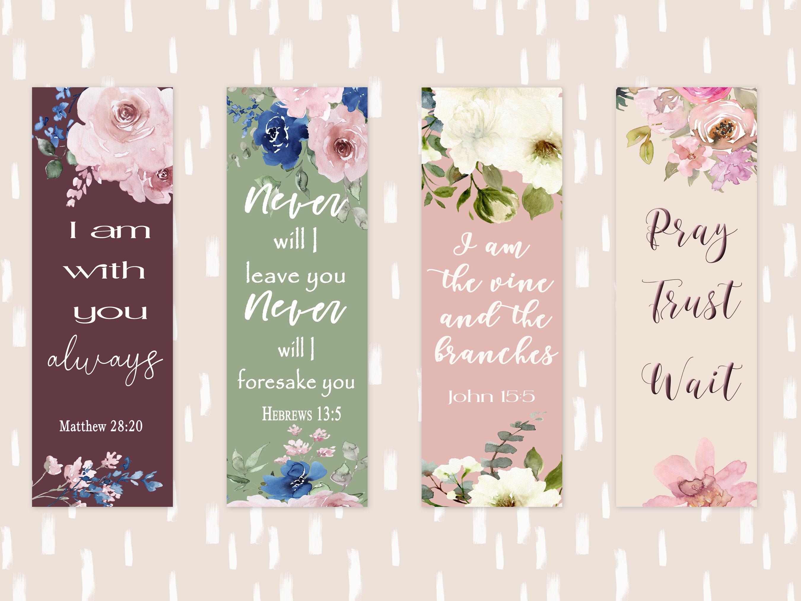 Floral Scripture Bookmarks: Rustic Christian Gift (digital Download) - Etsy