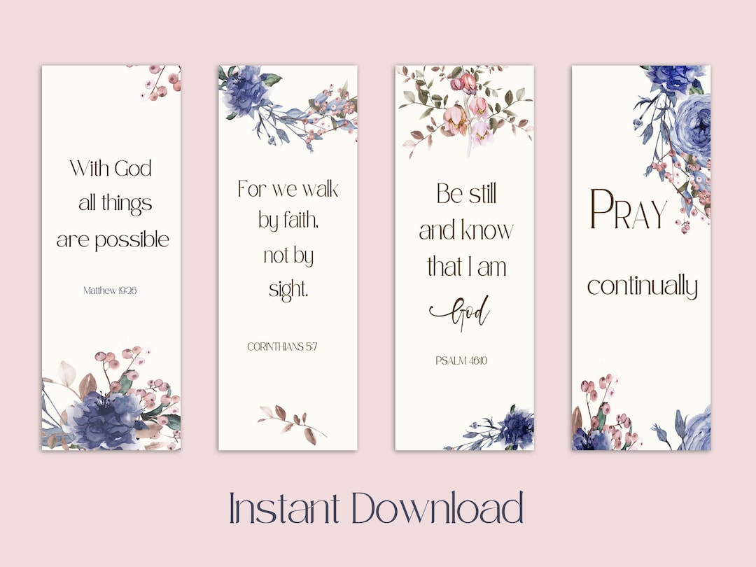 Unique Scripture Printable Bookmarks Set of Four Watercolors Flower ...