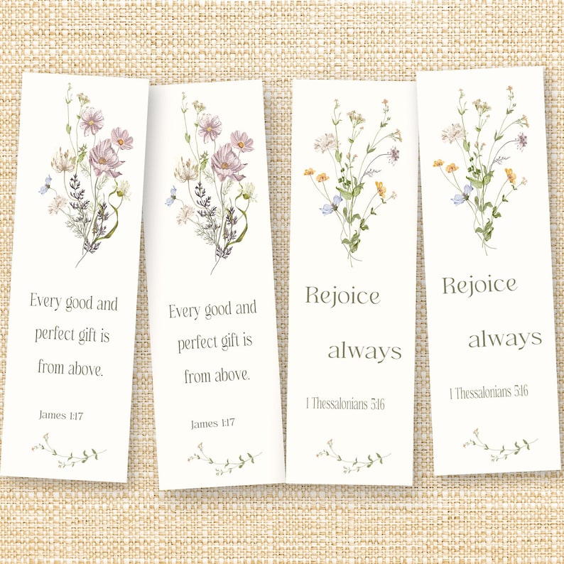 Scripture Soft Floral Printable Set of 4 Bookmarks Gift, Encouragement ...