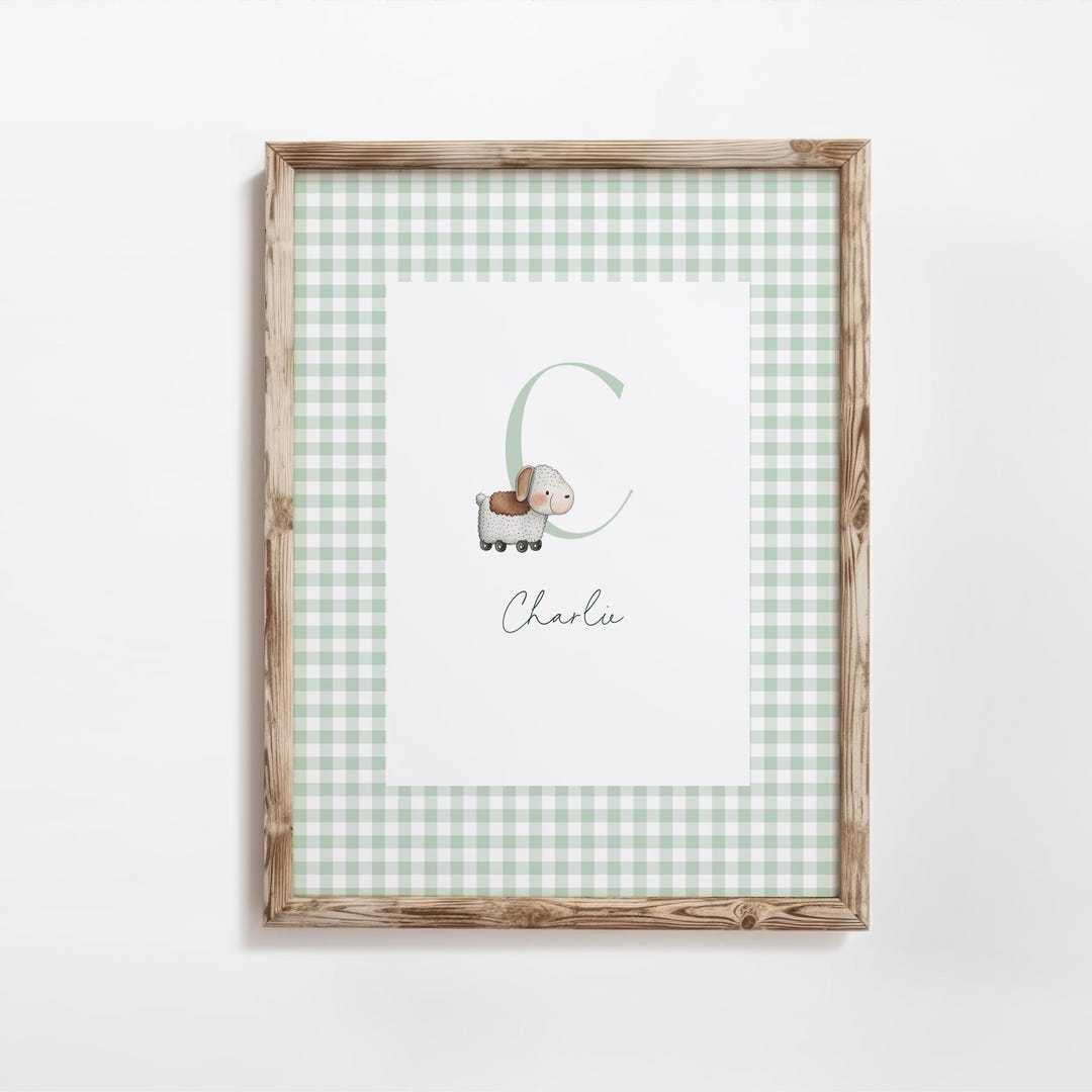 Custom Nursery Name Sign, Printable Gingham Green Name Sign Artwork ...