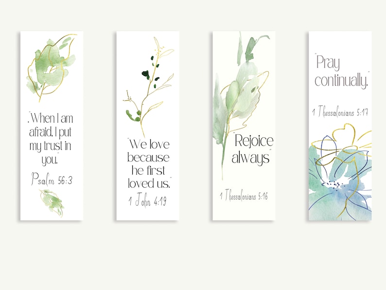 Bible Quote Bookmarks Set of 4 Watercolor Hand Painted Floral Digital ...