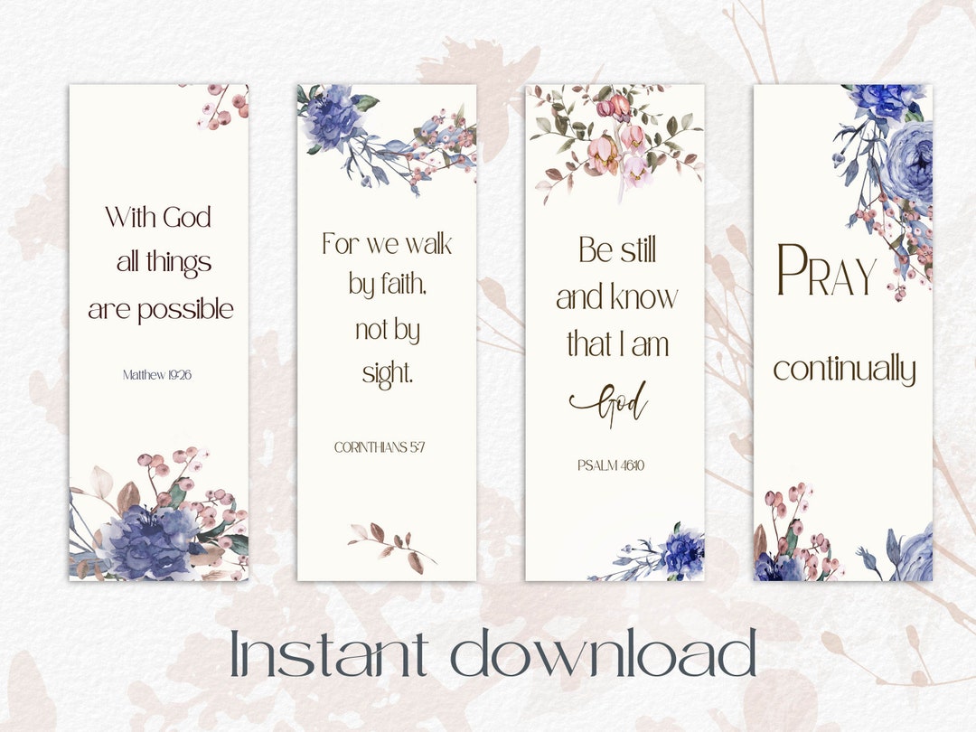 Unique Scripture Printable Bookmarks Set of Four Watercolors Flower ...