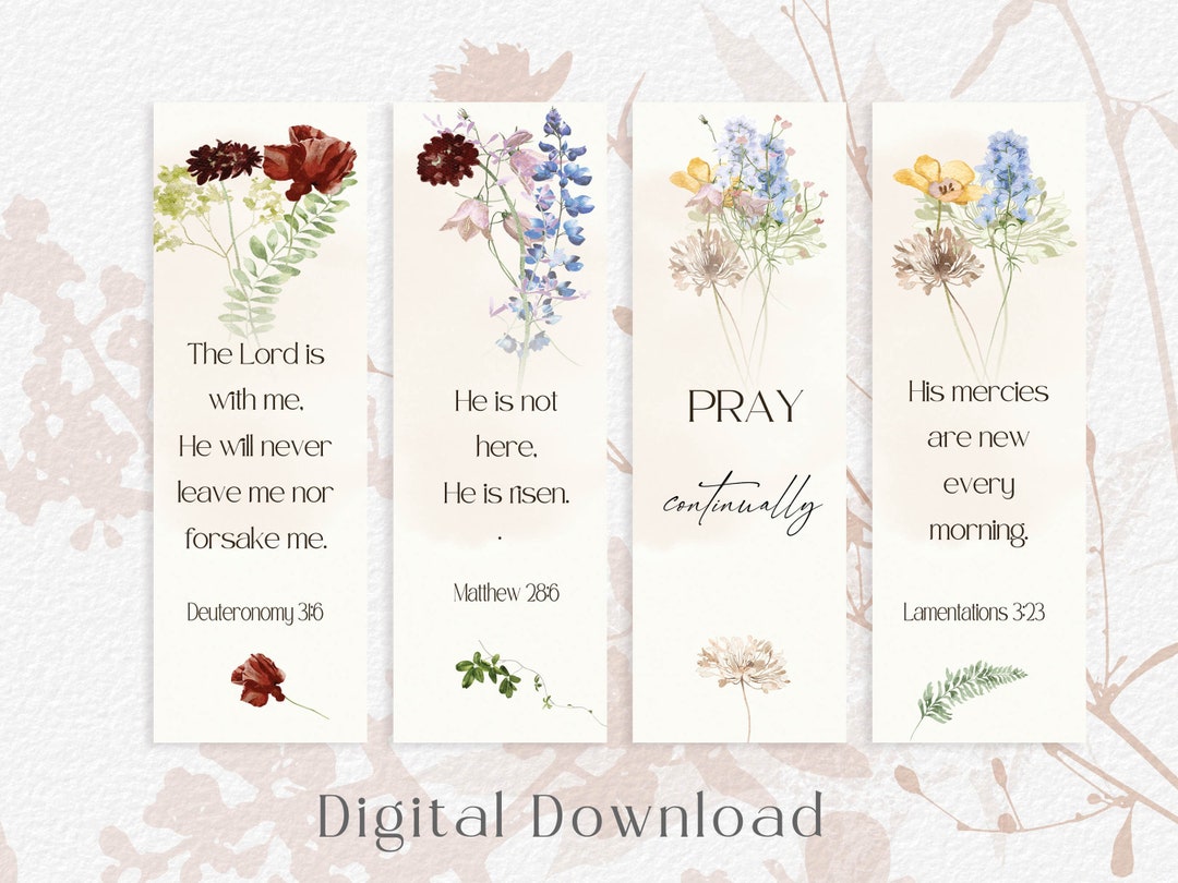 Watercolor Floral Bible Verse Bookmarks: Christian Gift Set (digital ...