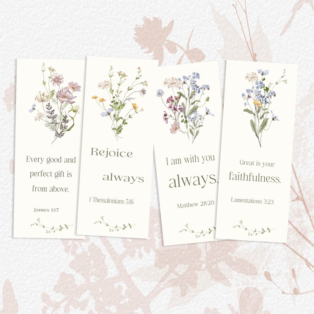 Scripture Wildflowers Printable Set of 4 Bookmarks Gift, Encouragement ...