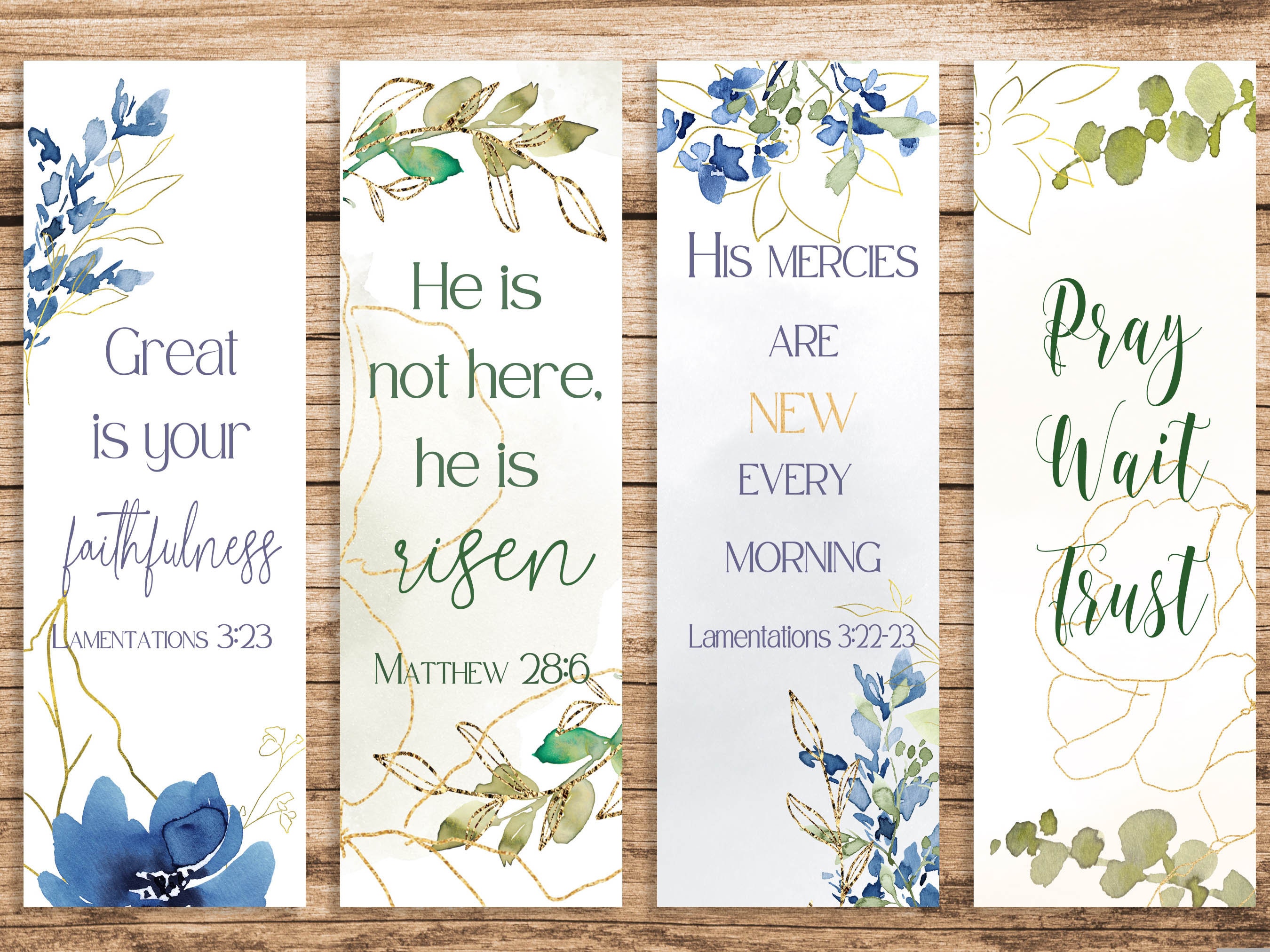 Printable Watercolor Scripture Bookmark Set Botanical Green - Etsy