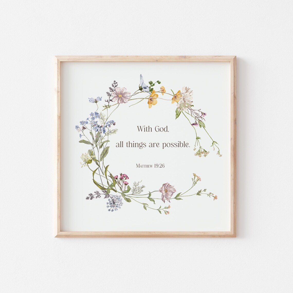 Matthew 19:26 Square Wildflowers Digital Wall Decor, Printable Bible ...