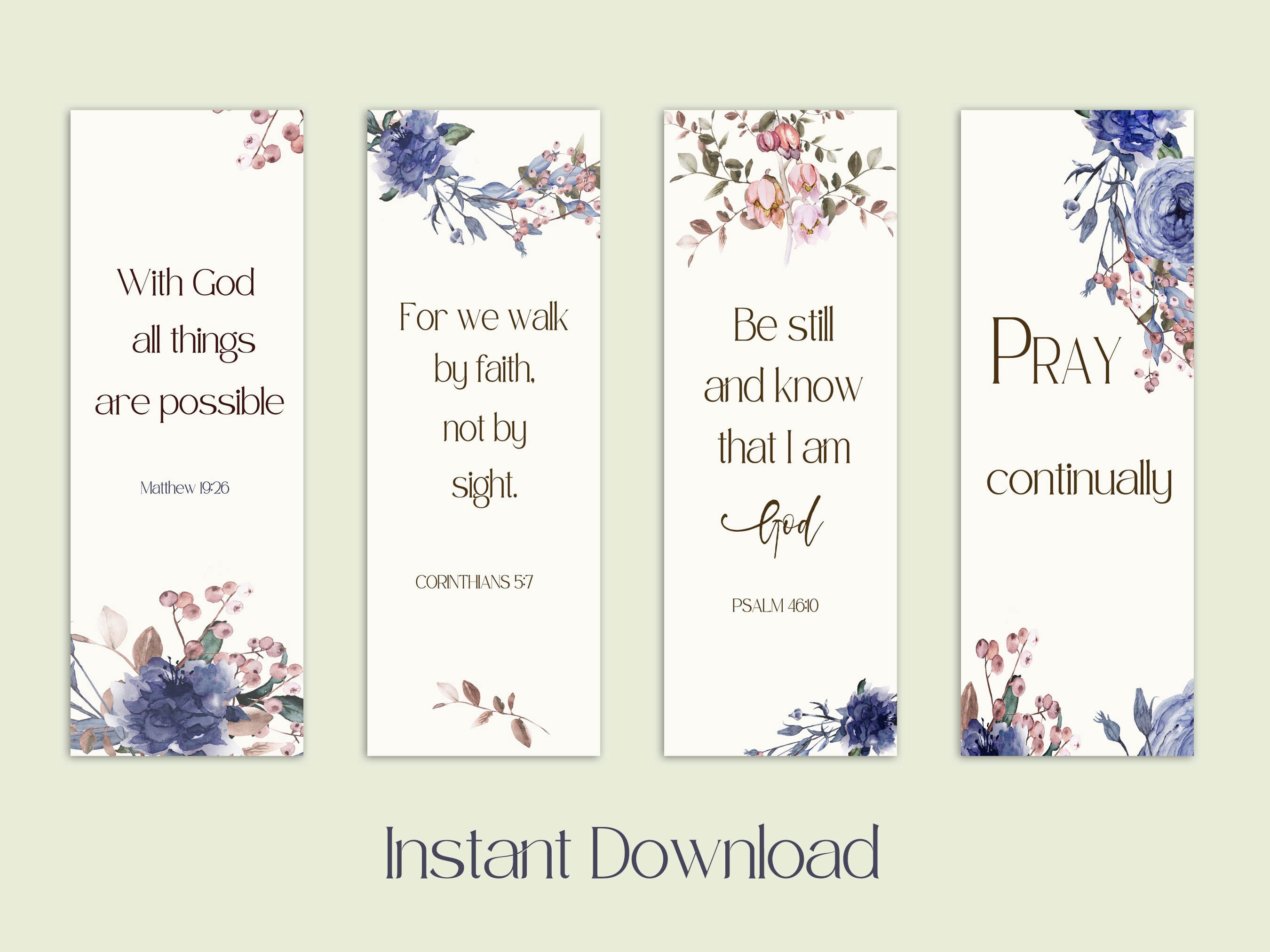 Unique Scripture Printable Bookmarks Set of Four Watercolors Flower ...