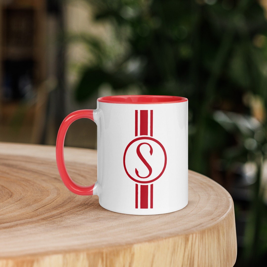 Red Stripe 2 Sided Mug With Red Handle and Inside Color - Etsy