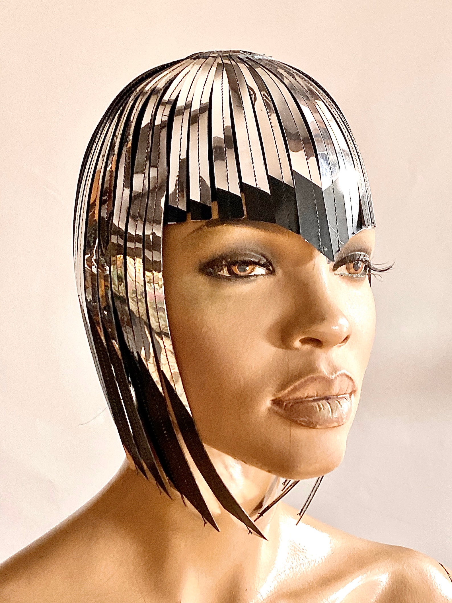 2 Tone Owl Forehead Cleopatra Metallic Wig Hairdress in Chrome or Gold ...