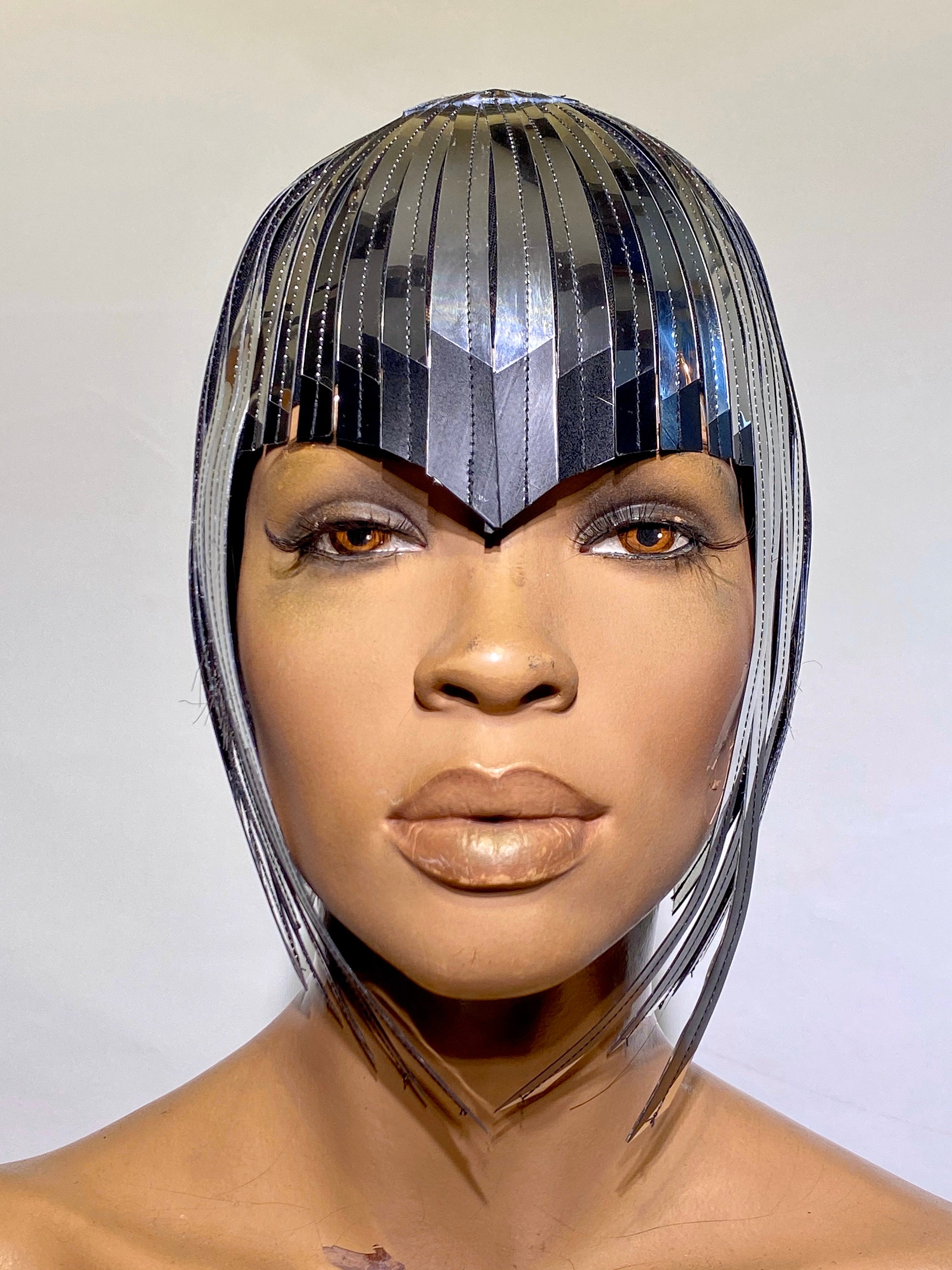 2 Tone Owl Forehead Cleopatra Metallic Wig Hairdress in Chrome - Etsy ...