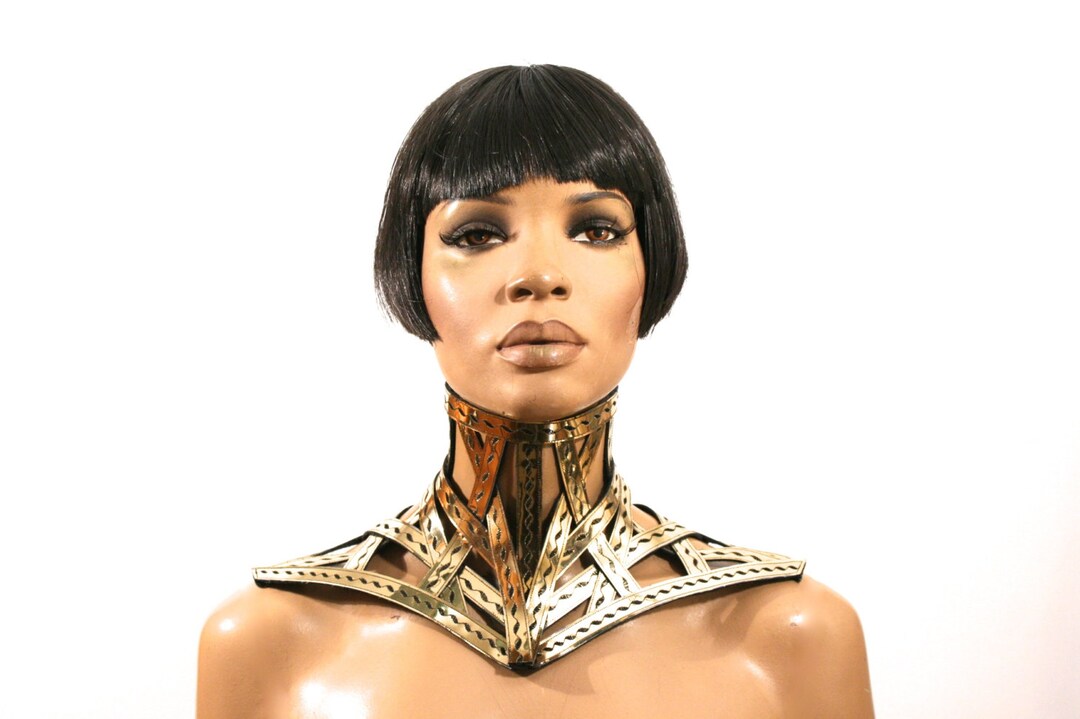Gold Cage Neck Corset Armor Posture Necklace Gothic Choker in Chrome ...