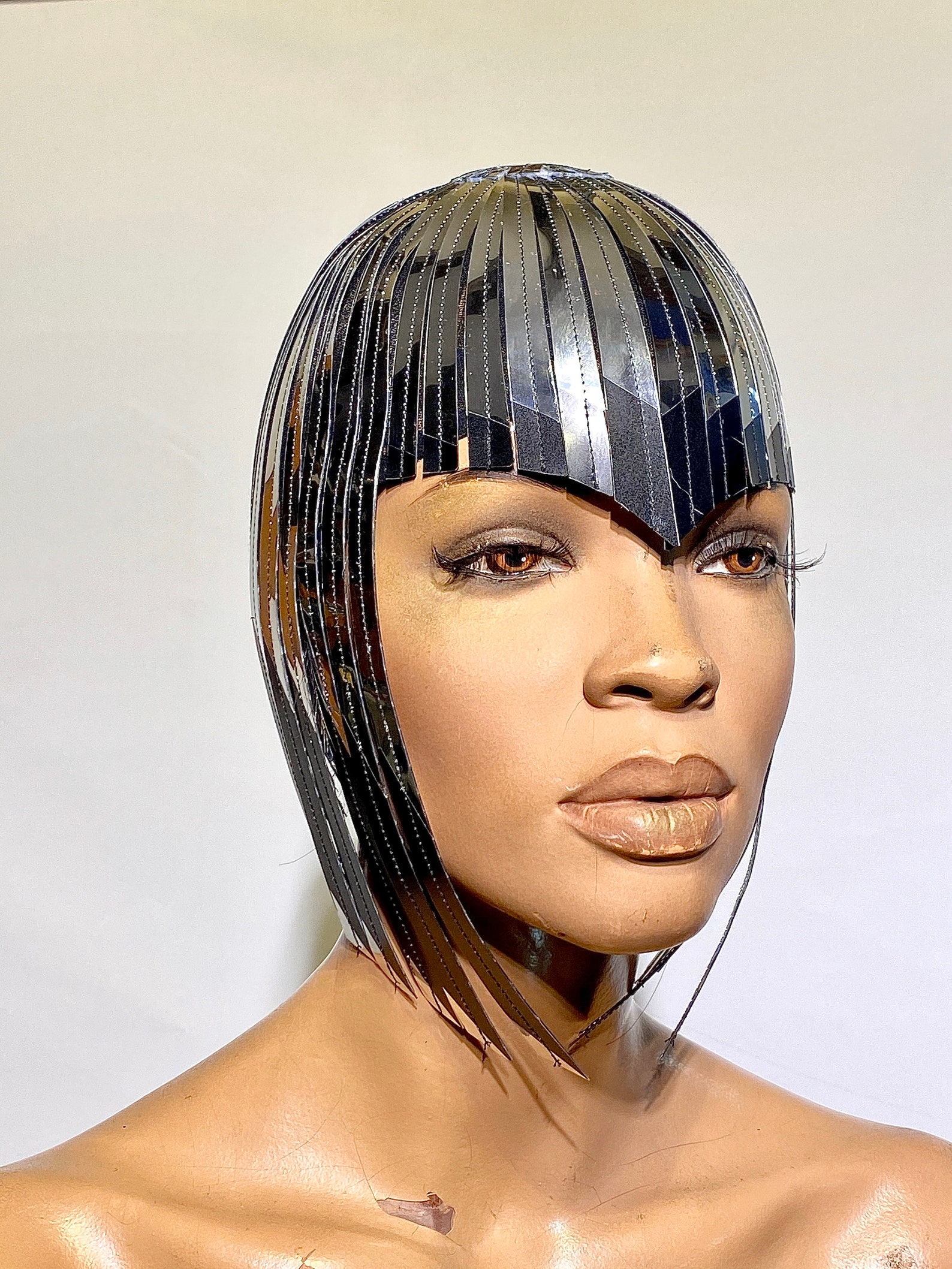2 Tone Owl Forehead Cleopatra Metallic Wig Hairdress in Chrome - Etsy ...