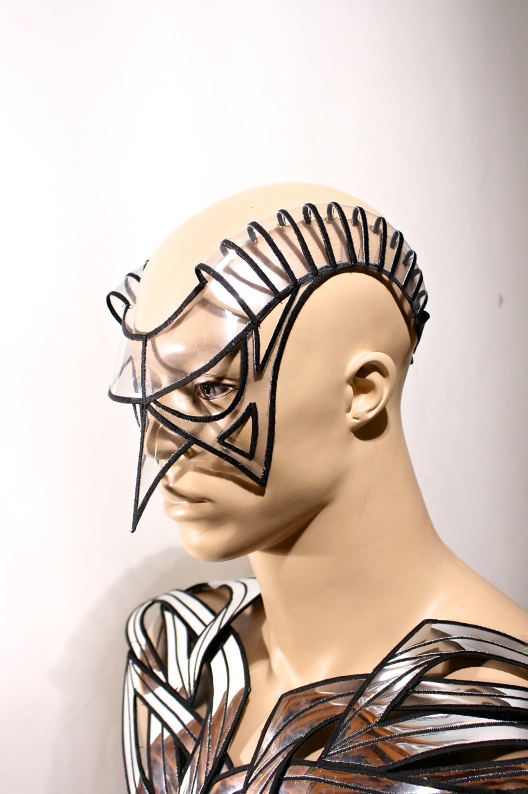 Clear Edc Cyborg Mask With Horns, Sci Fi,borg Eyewear , Futuristic ...