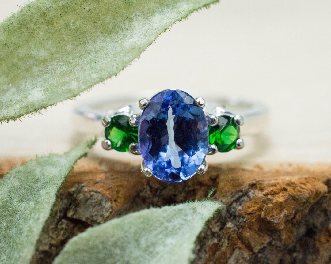 Tanzanite and Tsavorite Garnet Ring; Natural Tanzania Tanzanite and ...