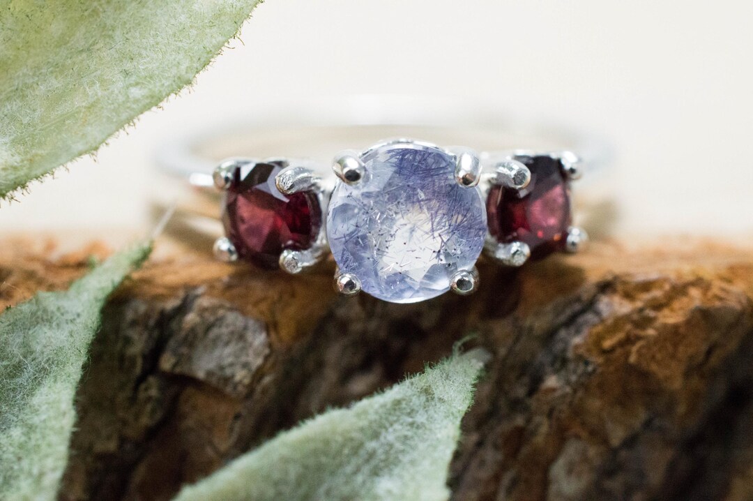 Dumortierite Quartz and Anthill Garnet Ring; Natural Untreated ...