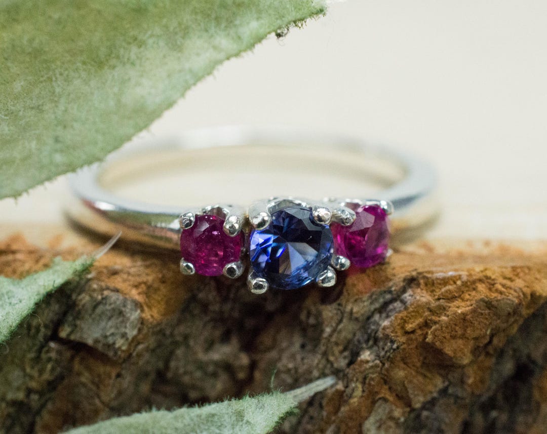 Benitoite and Bixbite Ring; Natural Untreated California Benitoite and ...